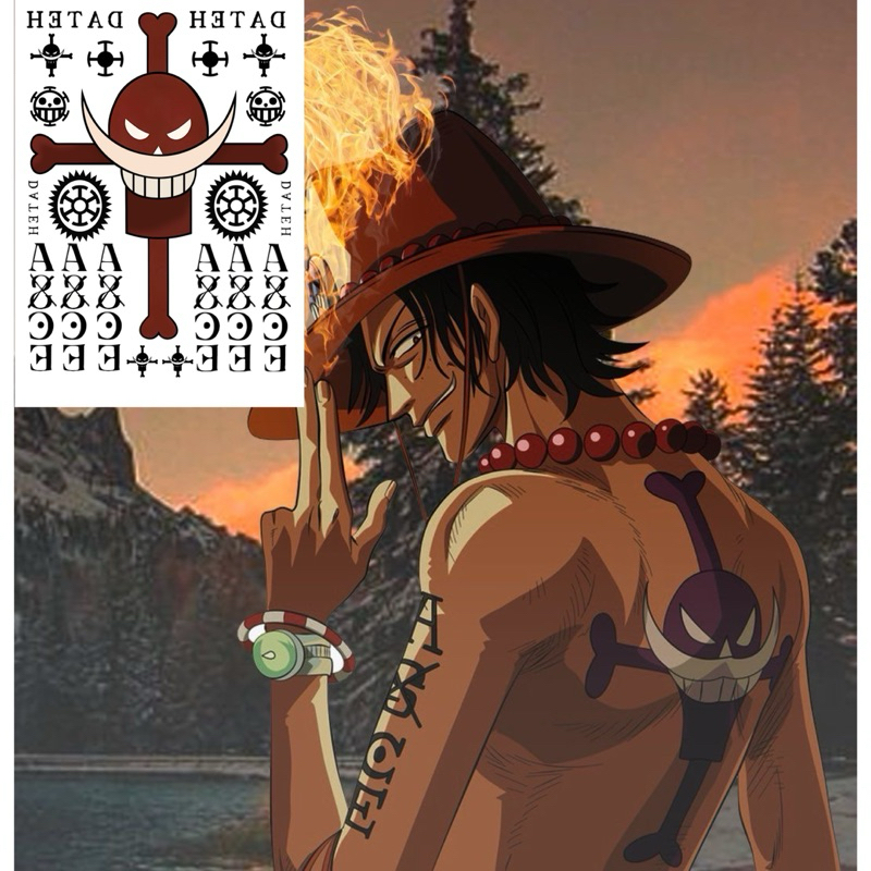 1 set Of Ace Shirohige Back Tattoo, One piece Pirate D Law | Shopee ...