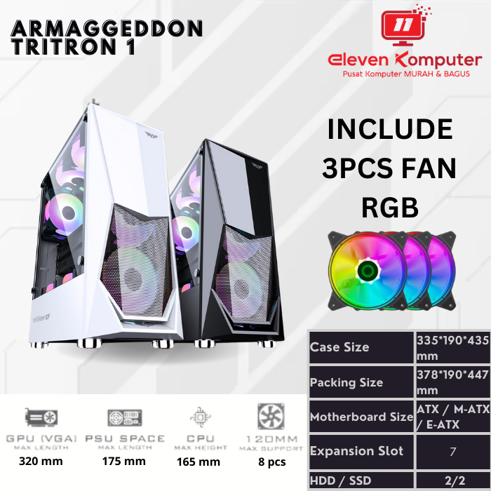 Armaggeddon Tritron 1 ATX Gaming PC Case/M-ATX Free 3x Fan ARGB ...