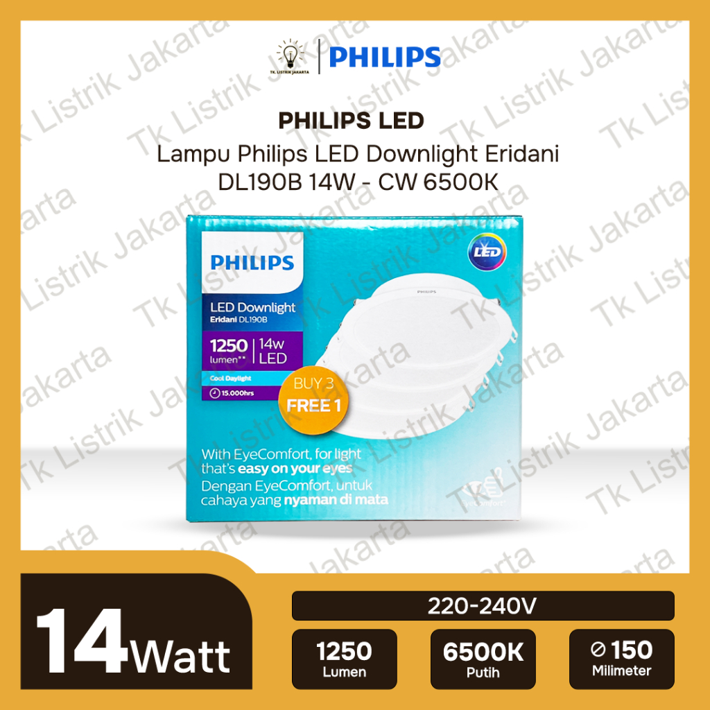 CAHAYA Philips Eridani Downlight DL190B LED11 D150 14W White Light ...