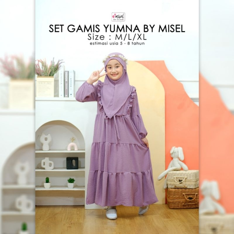 Girls' Gamis, Latest Premium Plain Syari Hijab Set, Lilac Color, Ages 5 ...