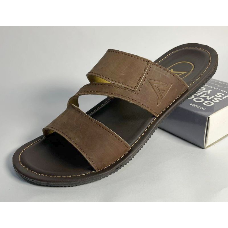 Latest leather sandals!! Premium leather men's flat sandals | Shopee ...