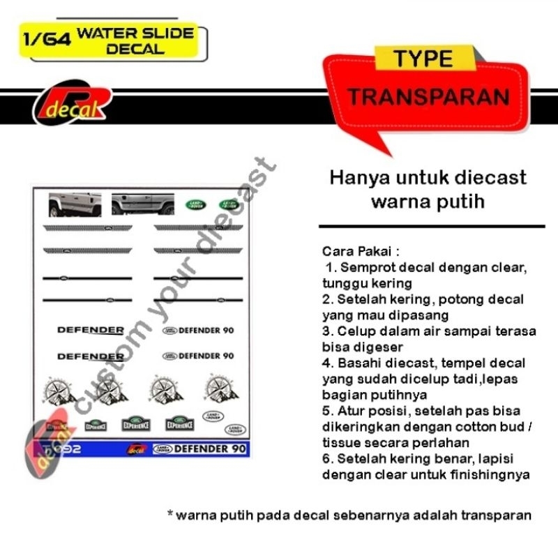 T092 Transparent Hotwheels Decal 1/64 Land Rover Defender 90 | Shopee Philippines