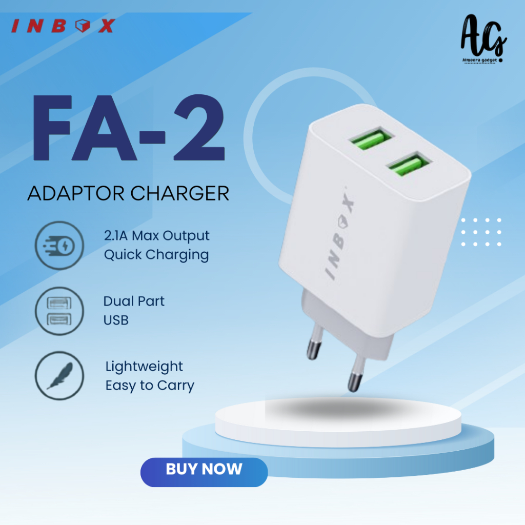 Inbox FA-2 Quick Charging Adapter 2.1A Dual Port USB A Charge Head ...