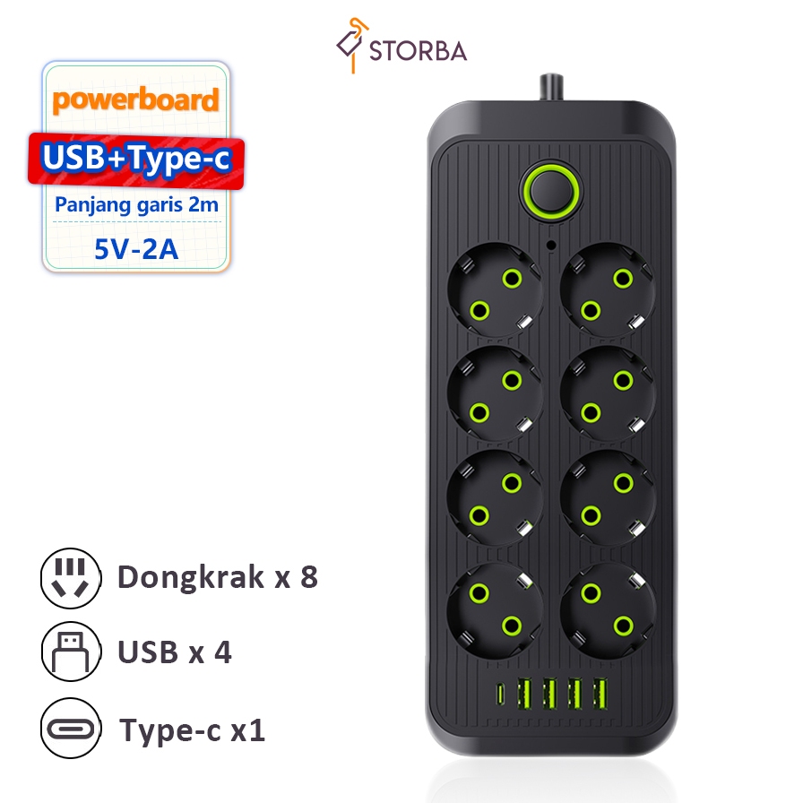 2500w Cable USB Socket, Power Socket 8 Plugs + 1 TYPE-C + 4 USB ...