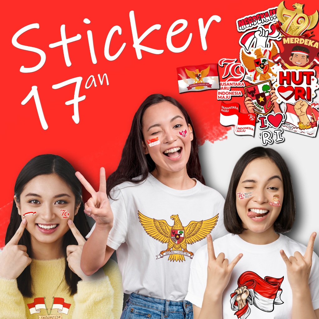 MERAH PUTIH 17 August cheek stickers, red and white face stickers, 17's ...
