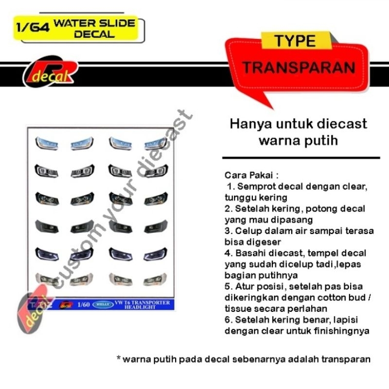 T212 Transparent Decal 1/60 VW T6 Transporter Headlight | Shopee ...
