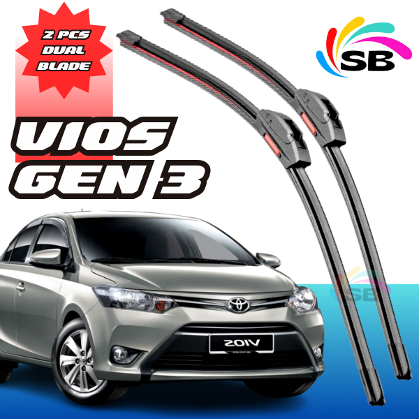 Vios GEN3 WIPER DOUBLE RUBBER FRONT RIGHT LEFT FRAMELESS | Shopee ...