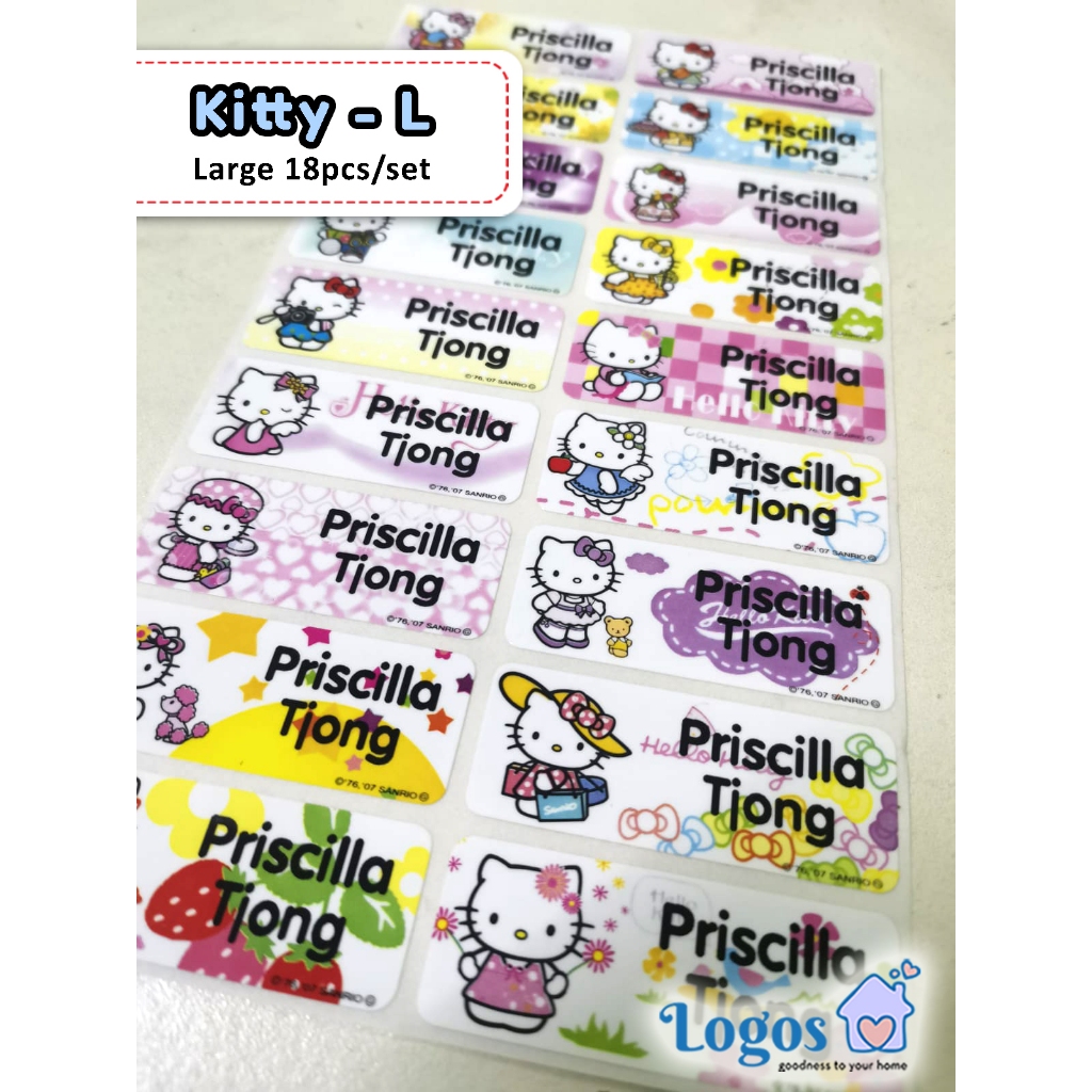 Kitty LARGE waterproof Name Label. Hello Kitty charmy Character Sticker ...