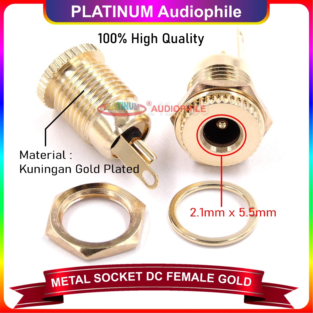 METAL CHROME FEMALE BRASS DC SOCKET ADAPTER DC SOCKET 2.1MM X 5.5MM SDC ...