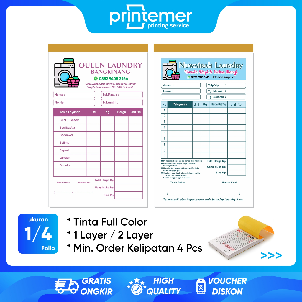 Print CUSTOM LAUNDRY NOTES UK. 1/4 FOLIO 2 PLY | Shopee Philippines