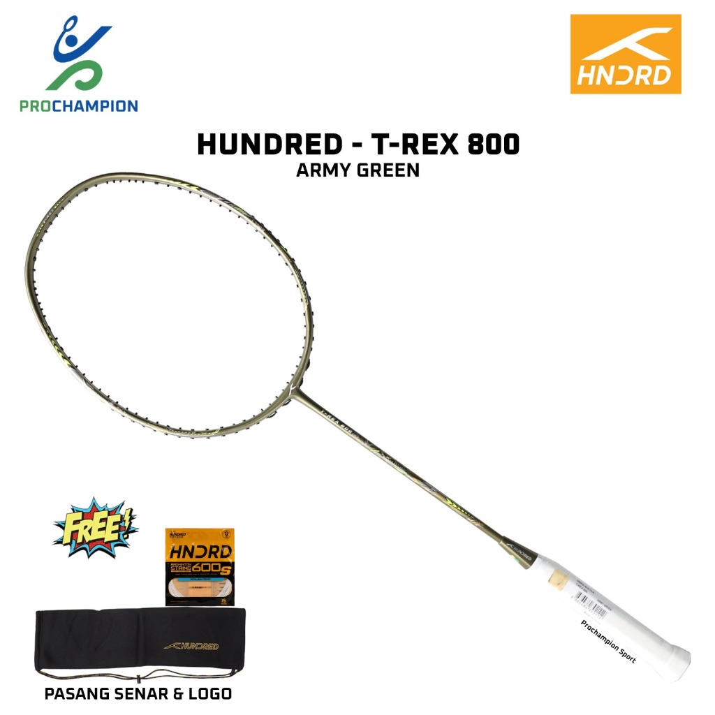 New! Badminton Racket Hundred HNDRD T-REX 800 Army Green | Shopee ...