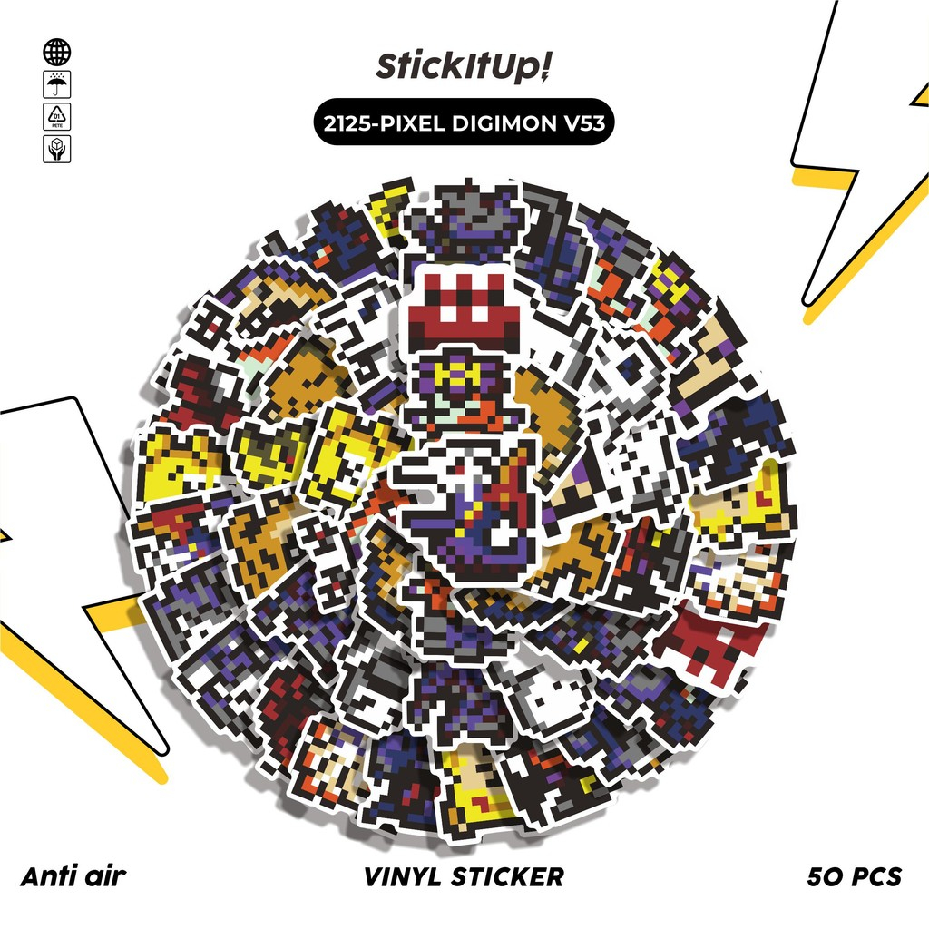 50 Pcs Stickers Pack PIXEL DIGIMON V53 Cute Aesthetic Vynil Waterproof ...