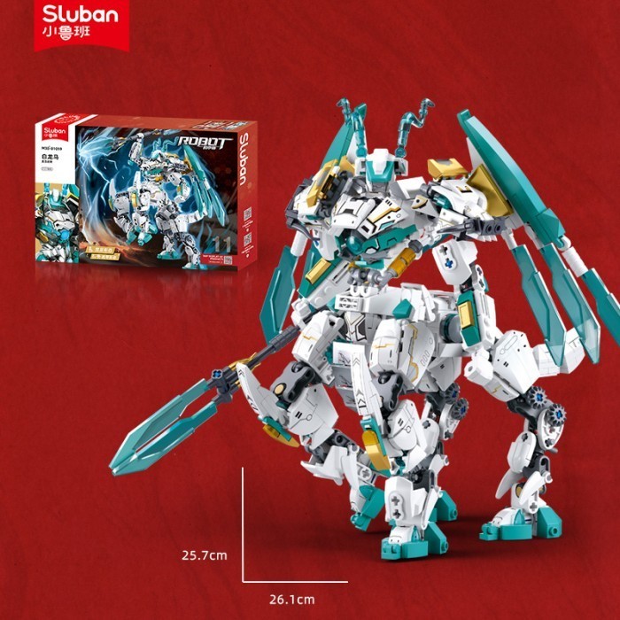 PUTIH Toy Brick Sluban Mecha Robot White Dragon Horse War Jade White ...