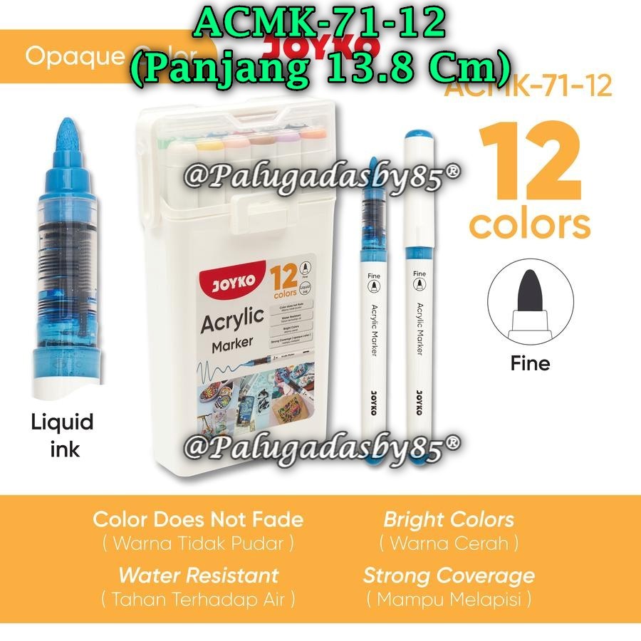 (1 Set) WHOLESALE JOYKO ACMK-71-12 Acrylic Markers 12 Colors Acrylic Markers ACMK-71 Acrylic ...