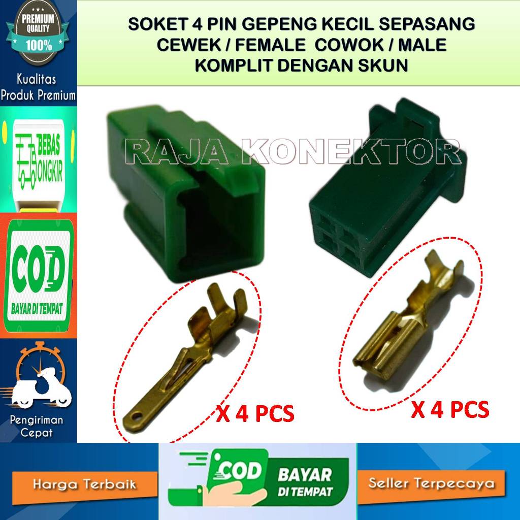 HIJAU 4 PIN SMALL GREEN MOTORCYCLE CABLE SOCKET SET FOR MEN AND WOMEN ...