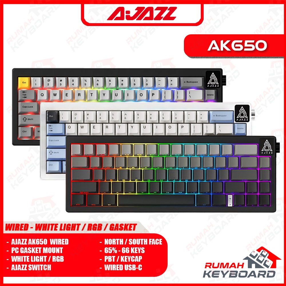 AJAZZ AK650 - 65% Layout - Wired - RGB - Gasket Mount - Knob - Hotswap - LED - Mechanical ...