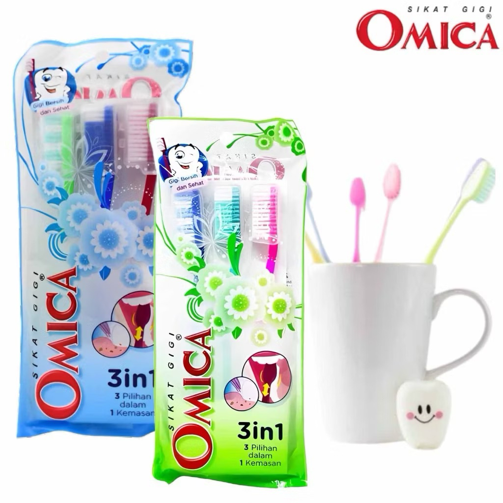 OMICA 3in1 ADULT TOOTHBRUSH CONTAINS 3 WITH BRUSH CLOTH | Shopee ...