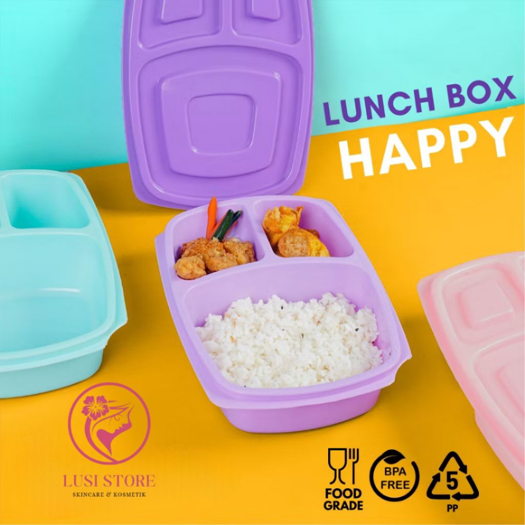 Lunch Box Happy Rejoice 3 Compartments Cute Kindergarten Lunch Box Heat ...