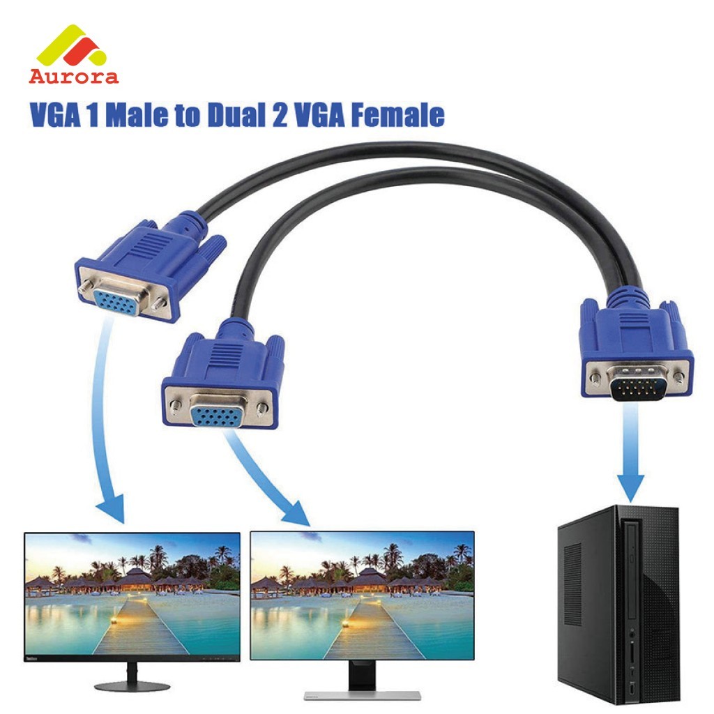 LAYAR VGA Splitter 1M 2F Split Signal Dual Display Anti Flicker For ...