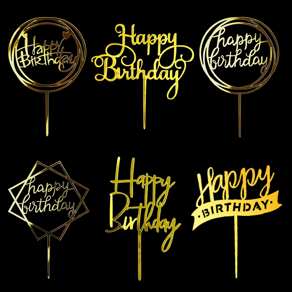 10pcs Acrylic Cake Decorations HBD Gold Happy Birthday – Children's ...