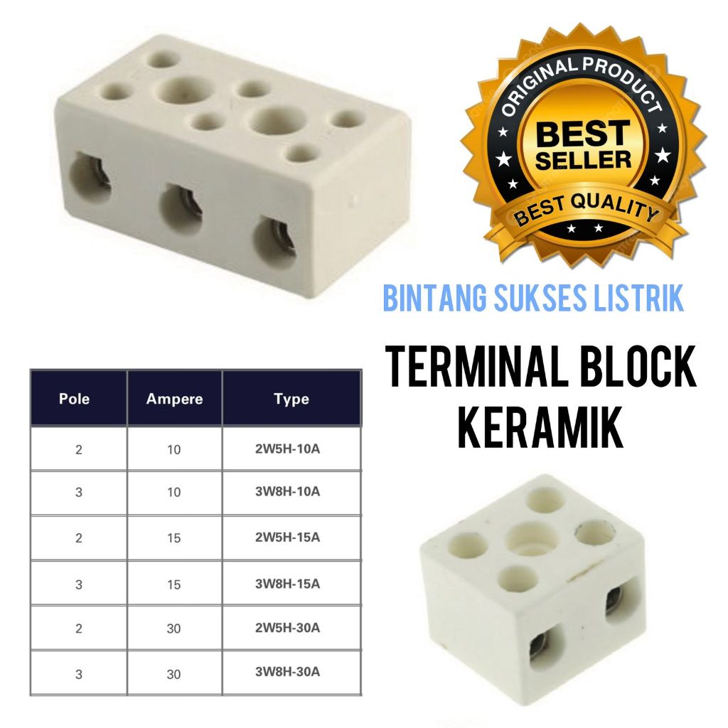 ORIGINAL Ceramic Terminal Block 3W8H 3 Pole 10 Amper 15 Amper 30 Amper ...