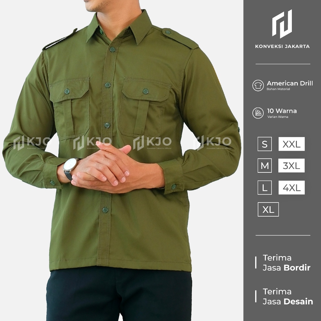 HIJAU KEMEJA Men's Long Sleeve PDL Shirt - Army Green Outdoor Mountain ...