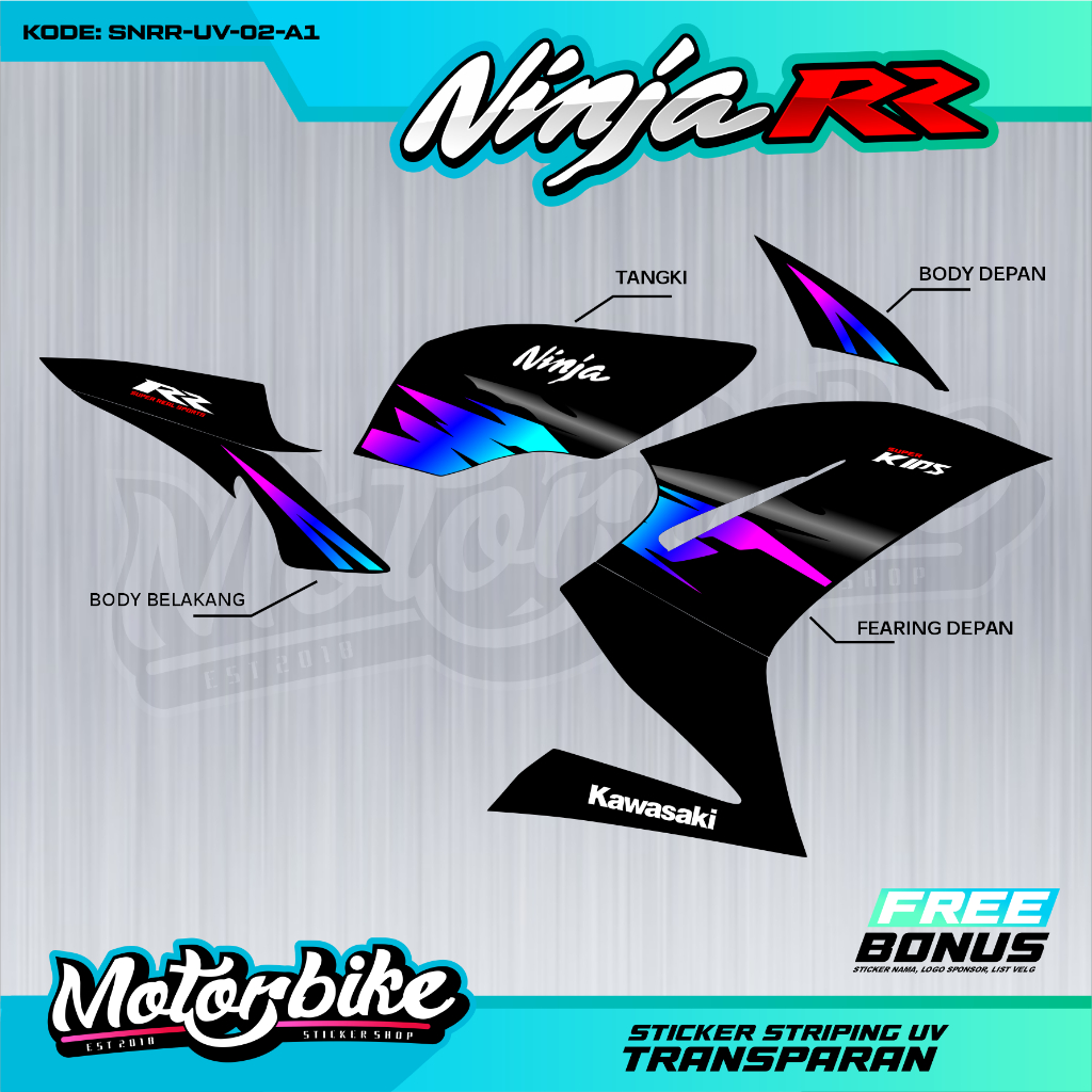 KAWASAKI NINJA RR ZX 150 TRANSPARENT STRIPING STICKERS Old-MOTIF SIMPLE ...