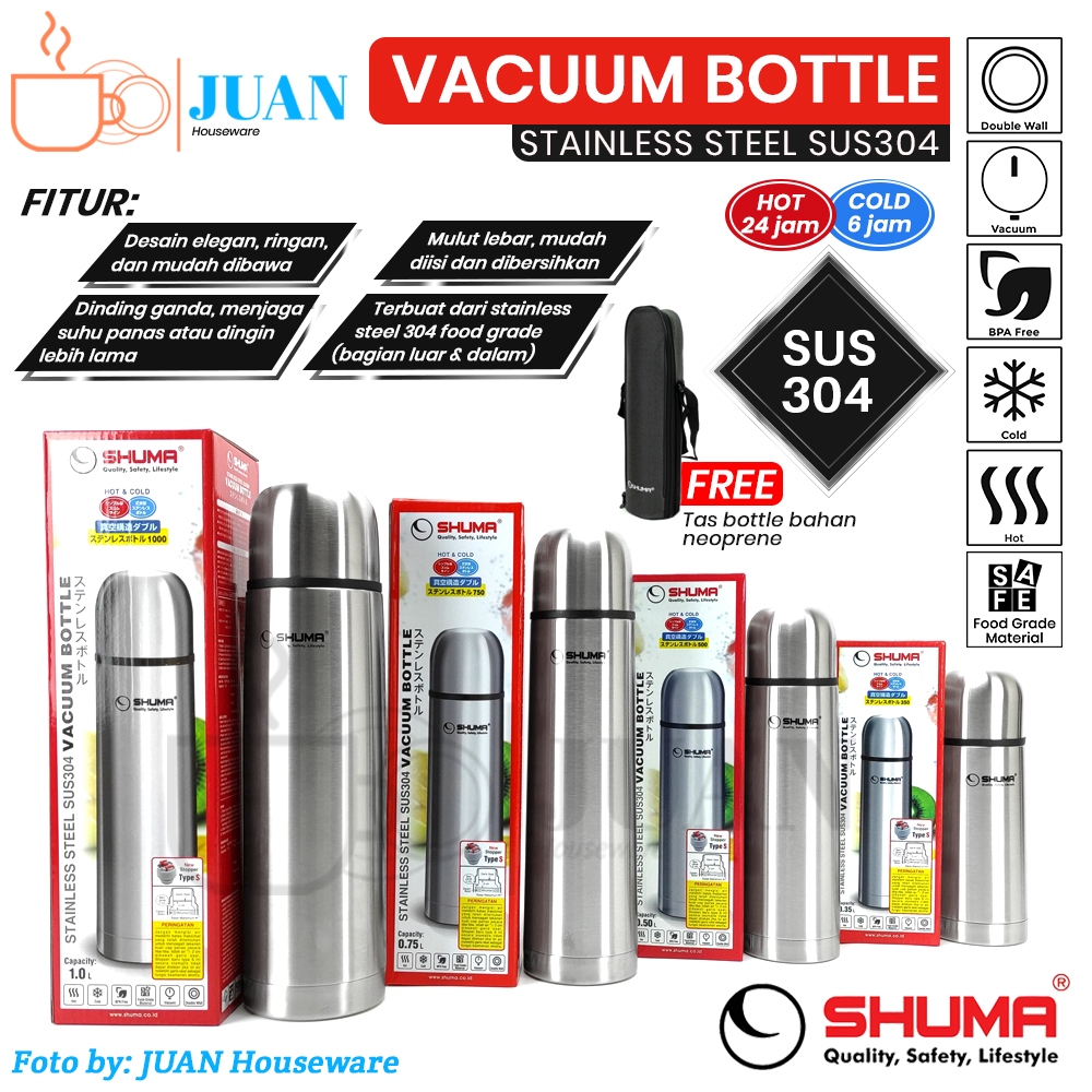 SHUMA Thermos Hot Water Vacuum Flask Bottle Stainless Steel 350ml/500ml ...