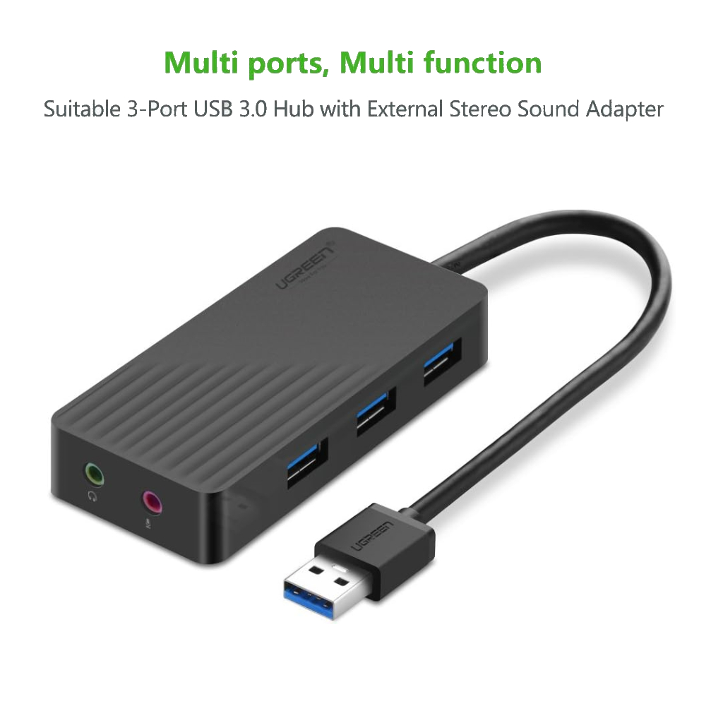 Vention USB 3.0 Hub 3 Ports Sound Card 2 in 1 External Stereo Audio ...