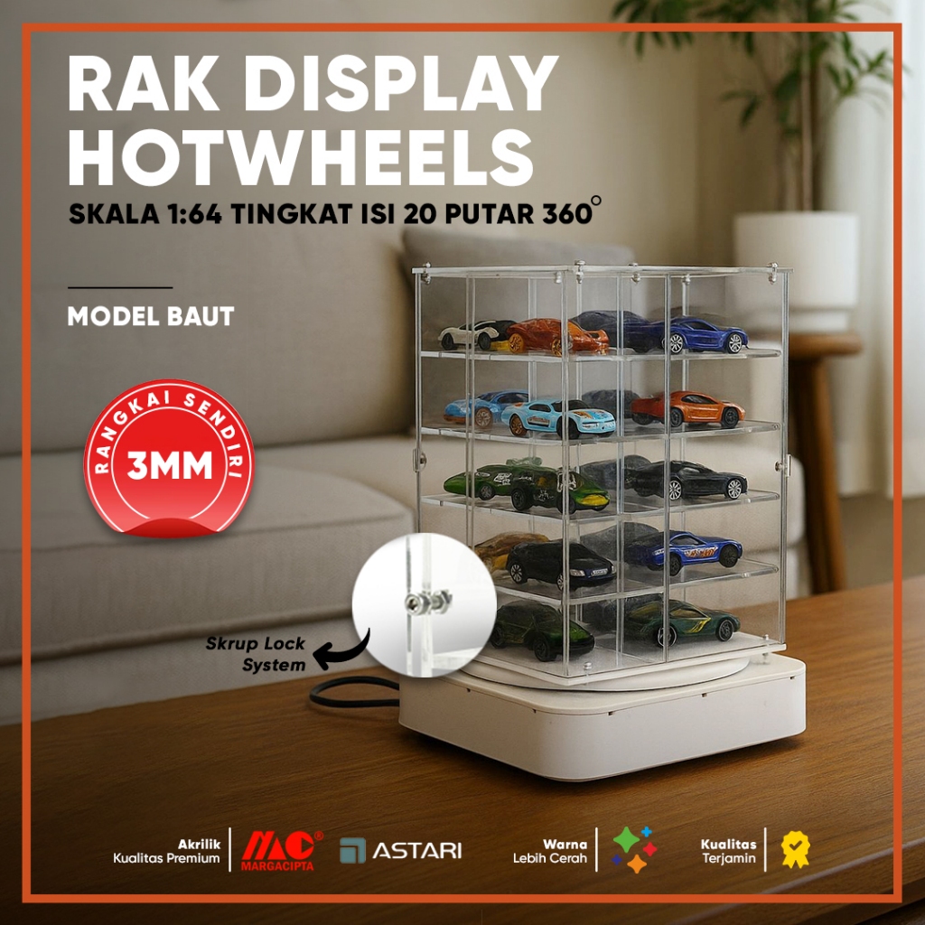 Acrylic Hotwheels Rack - Rotating Tower Contains 20 DIY Bolt Models ...