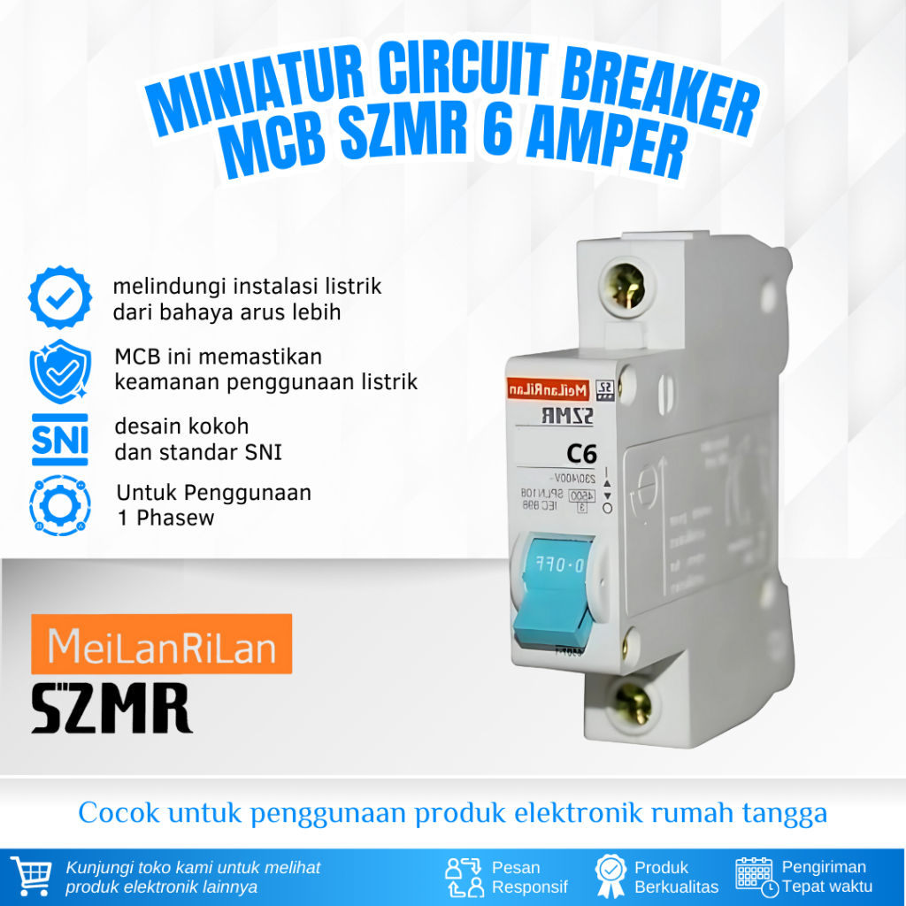MCB 6A SZMR MCB 6 AMPERE ELECTRIC SWITCH 1 PHASE MCB SZMR 6A MINIATURE ...