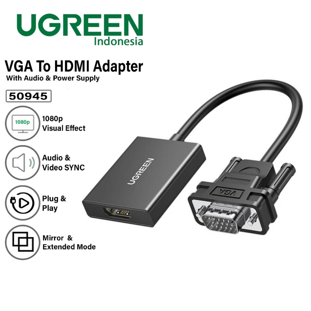 UGREEN 50945 VGA To HDMI Converter Adapter FHD 1080p @60Hz With Audio ...