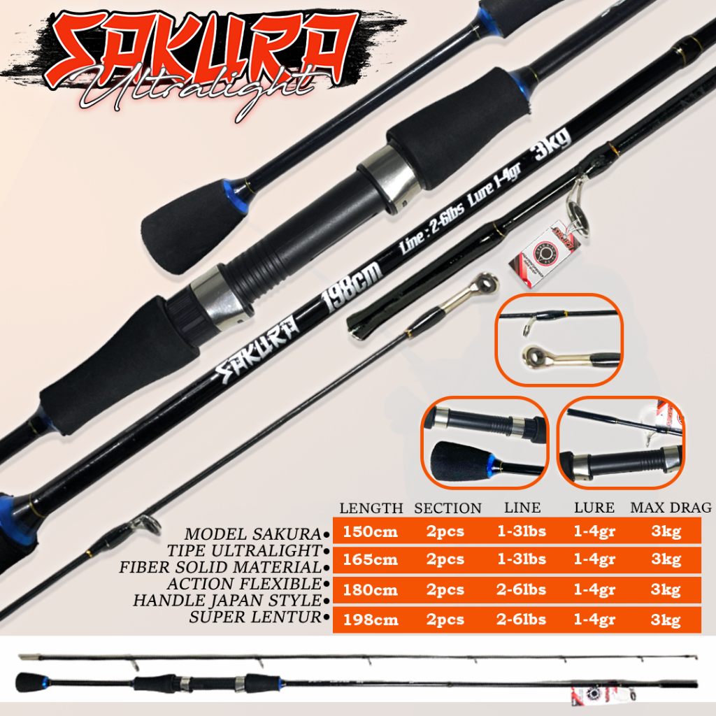 Ultralight UL sakura fishing rod 2-6lb solid fiber, max 3kg up | Shopee ...