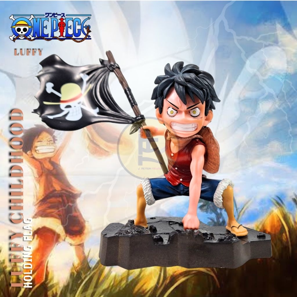 Luffy Chibi Action Figure One Piece Statue Holds Flag | Shopee Philippines