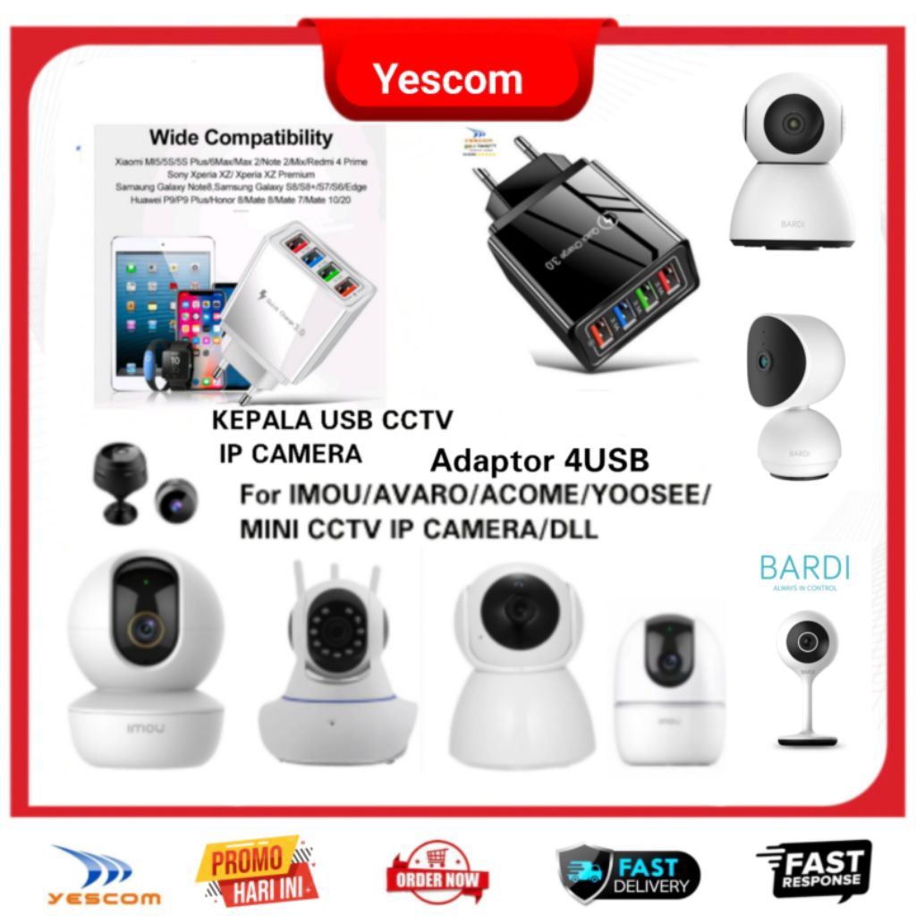 POWER ADAPTOR 4 USB SLOT CCTV IP CAMERA BARDI/XIAOMI/IMOU/ACOME/YOOSE ...