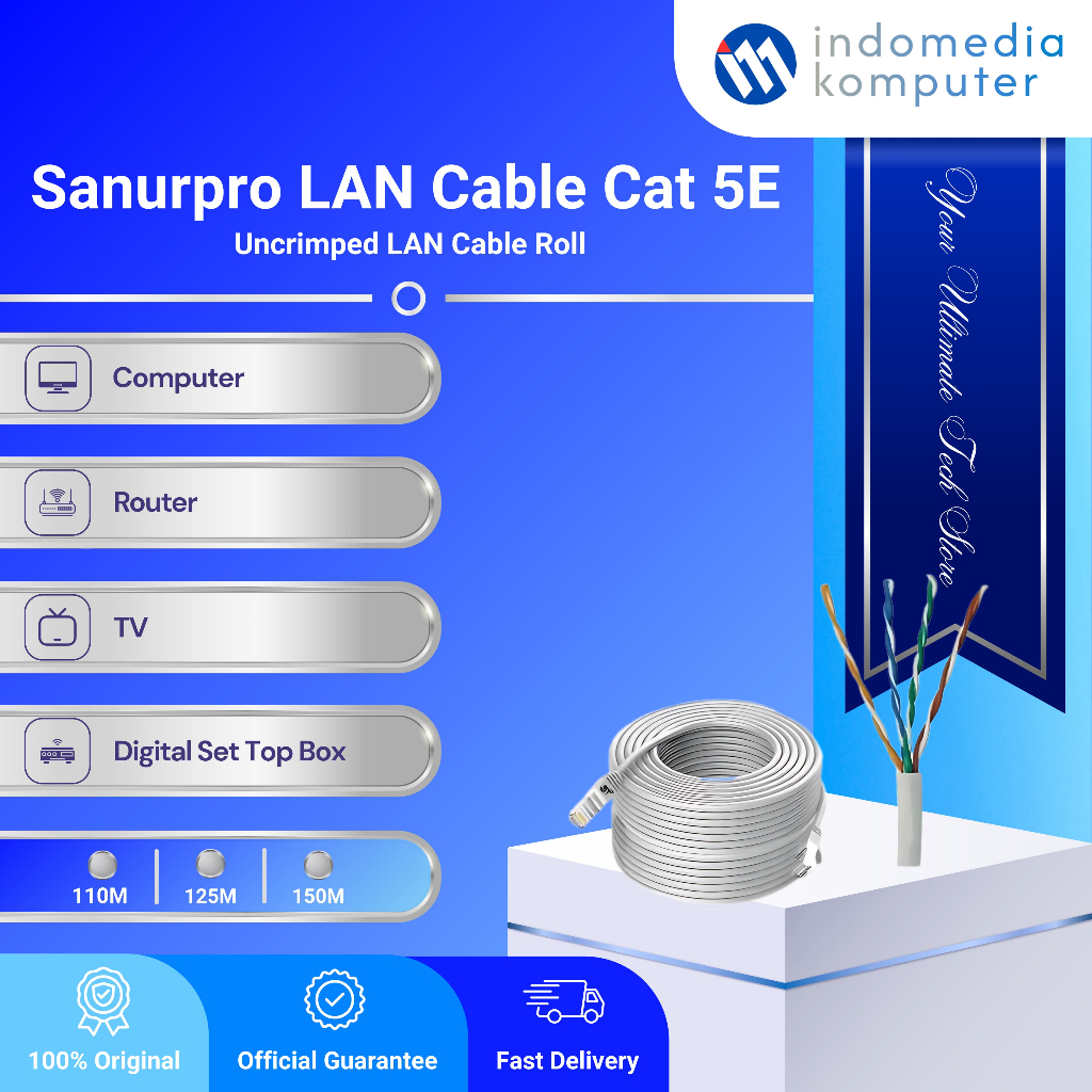 SELL 5E ROLLED CAT LAN CABLE WITHOUT CRIMPING 110M 125M 150M | Shopee ...