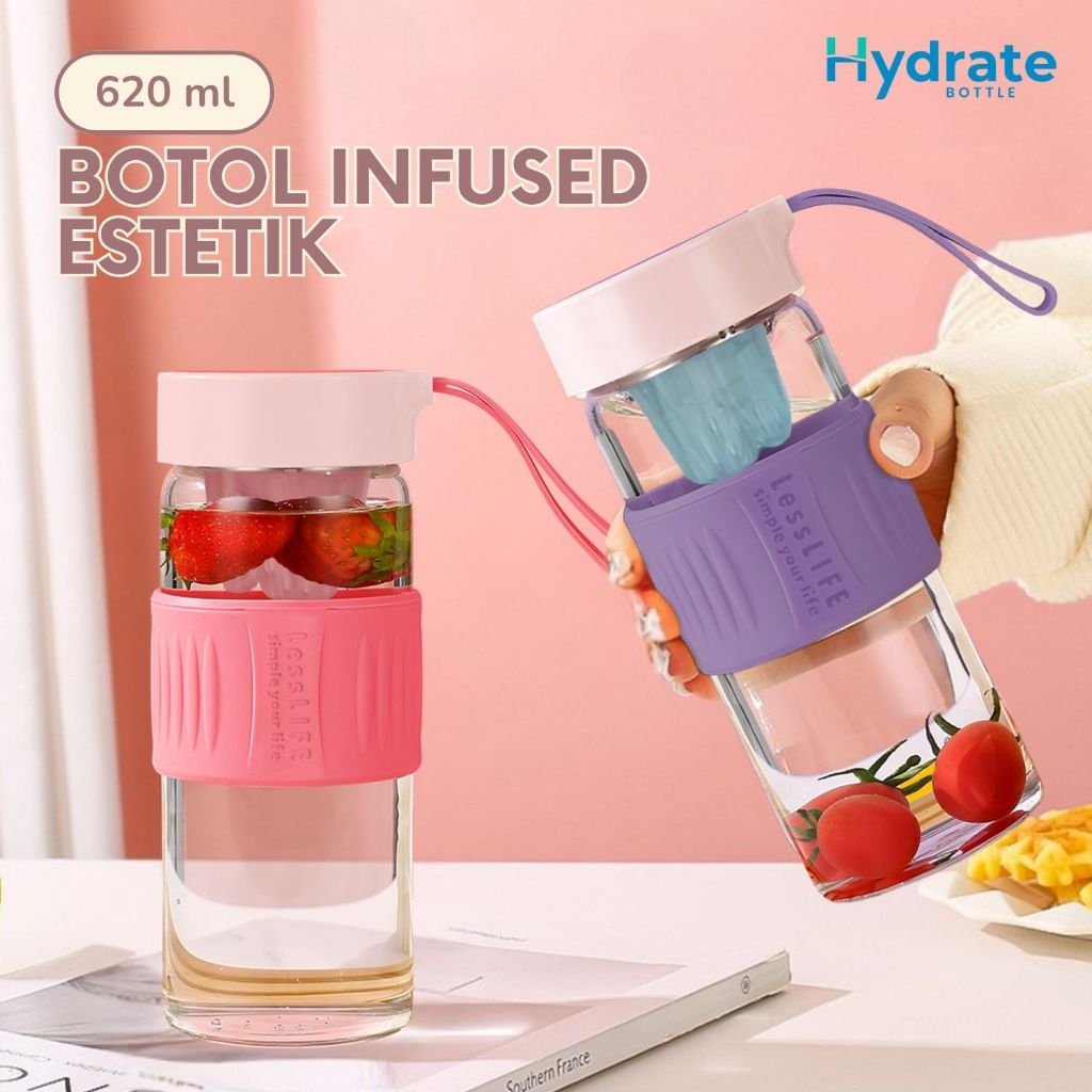 HYDRATE Tumbler Infused Water Drinking Bottle 620ml Premium Aesthetic ...
