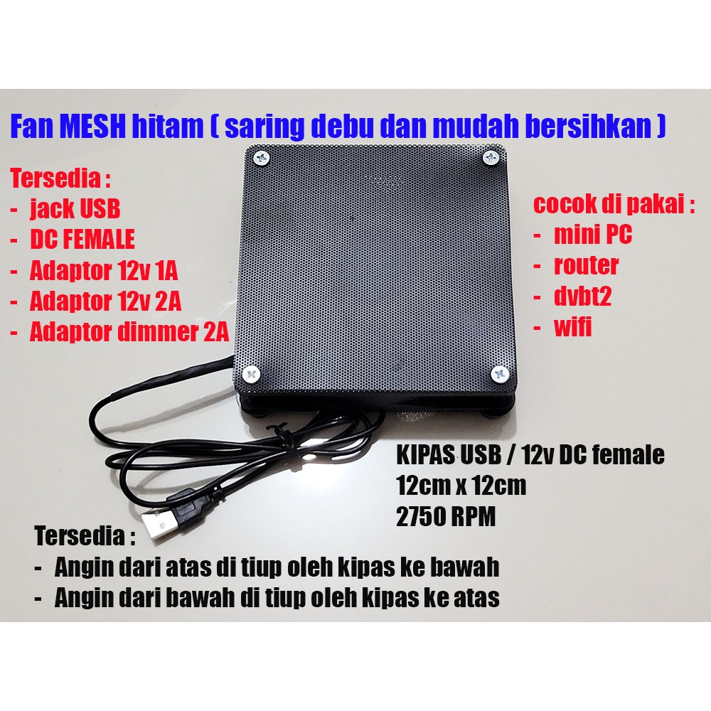 Black mesh fan 12cm 12v DC USB 5v adapter dimmer fan Cooling Wifi ...