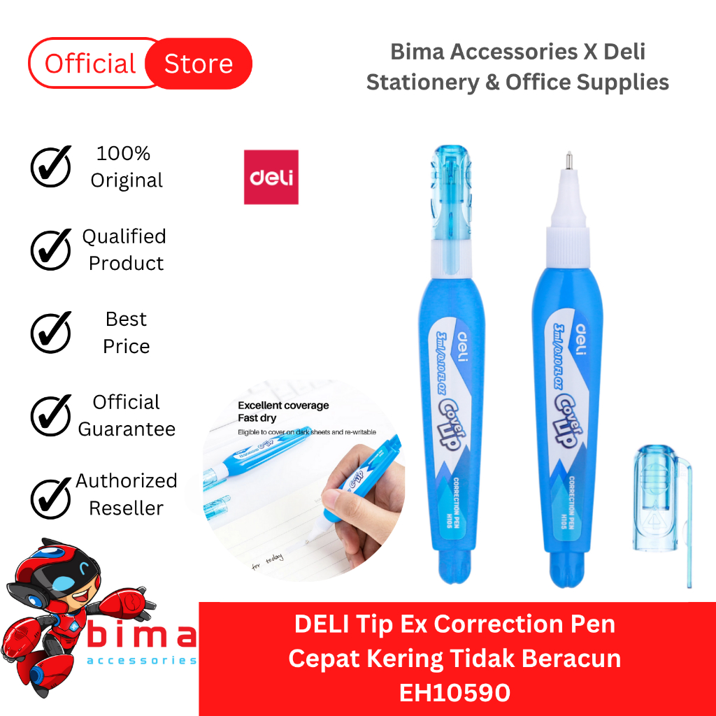 DELI Type X Tip Ex Liquid Paper Liquid Correction Pen Tape Quick Dry ...