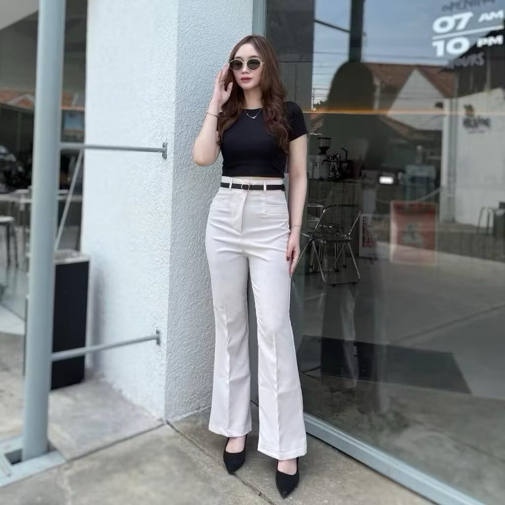 Kylie Cutbray Hightwaist Pants / Latest Korean Style Cutbray Flare ...