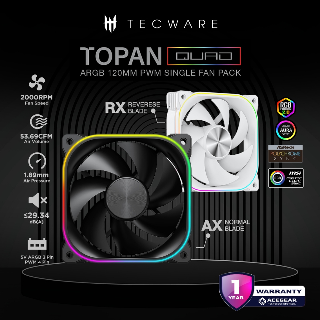 Tecware Topan Quad AX ARGB 120mm PWM Single pack Normal Blade Black ...