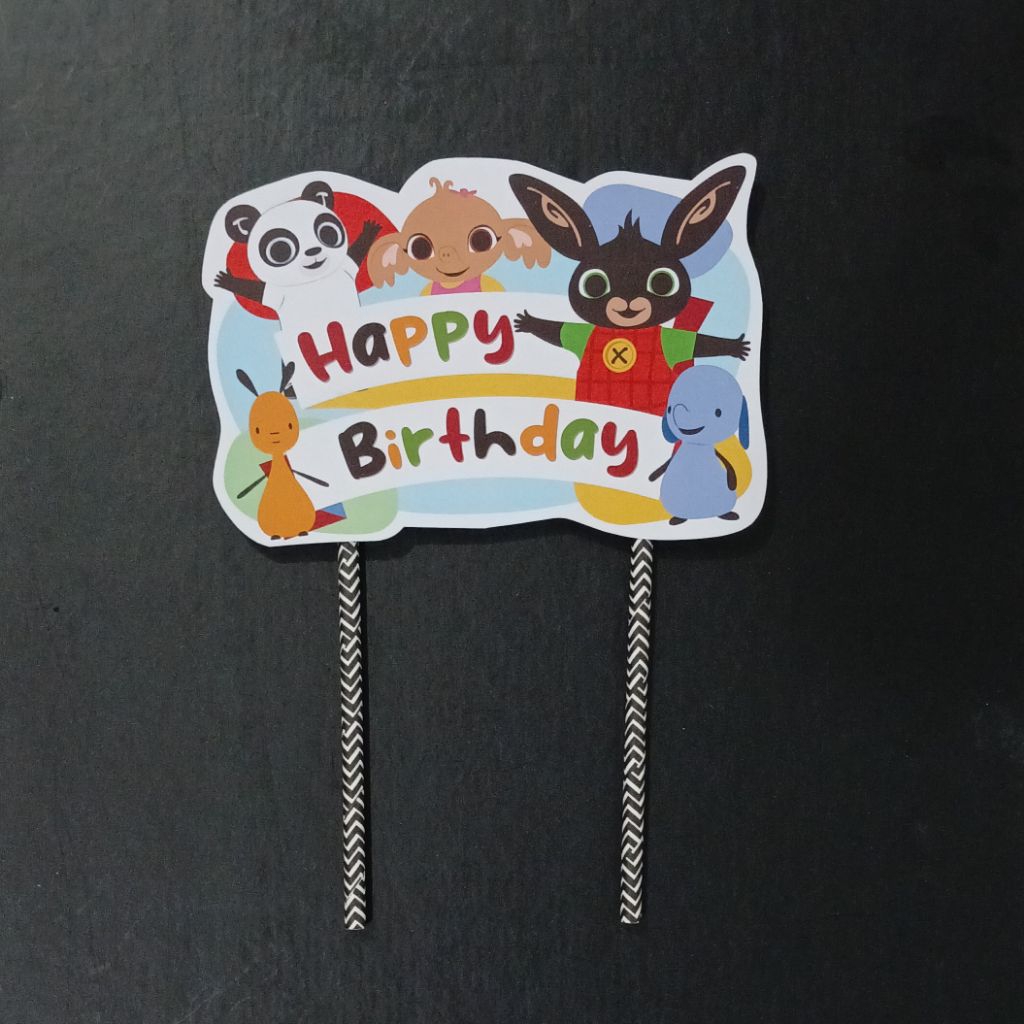 CAKE TOPPER BANNER STRAW HAPPY BIRTHDAY BING BLACK RABBIT BUNNY CAKE ...