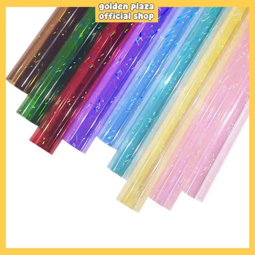 (15 SHEETS) Flower Wrapping Cellophane Paper Line Hologram Color Paper ...