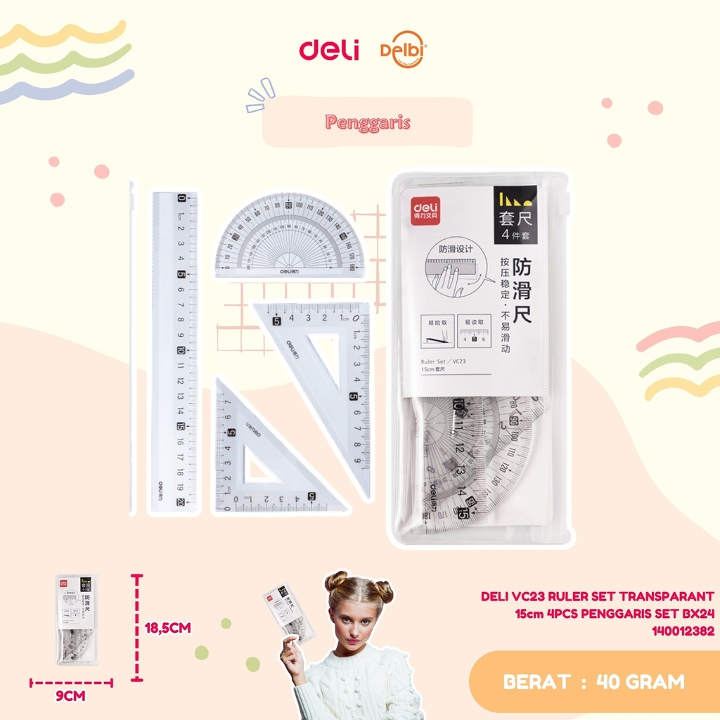 DELI RULER SET TRANSPARENT COMPLETE RULER | Shopee Philippines