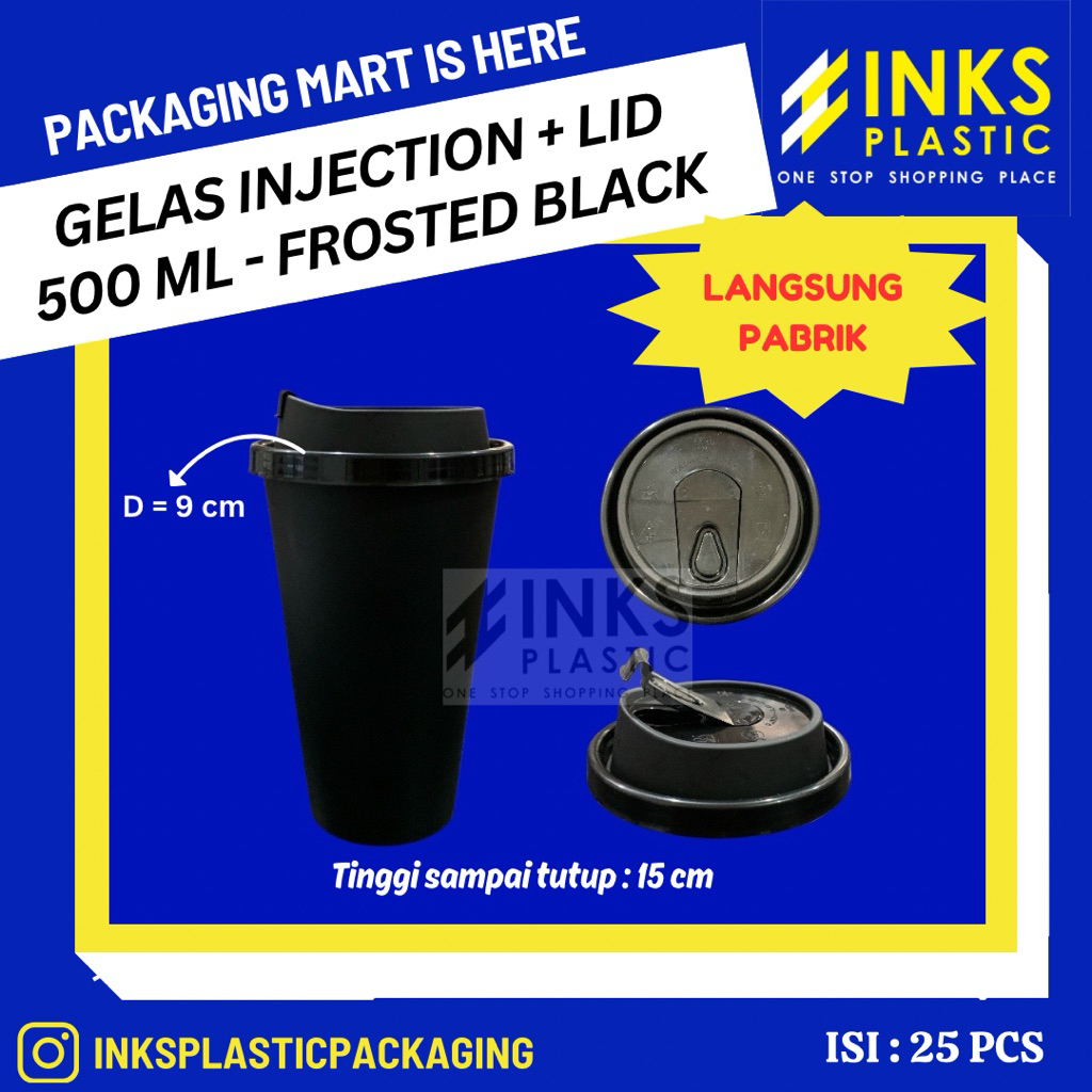 INJECTION GLASSES 500 ML FLAT FOSTED opaque BLACK DOFF CUP PP THICK 16 ...