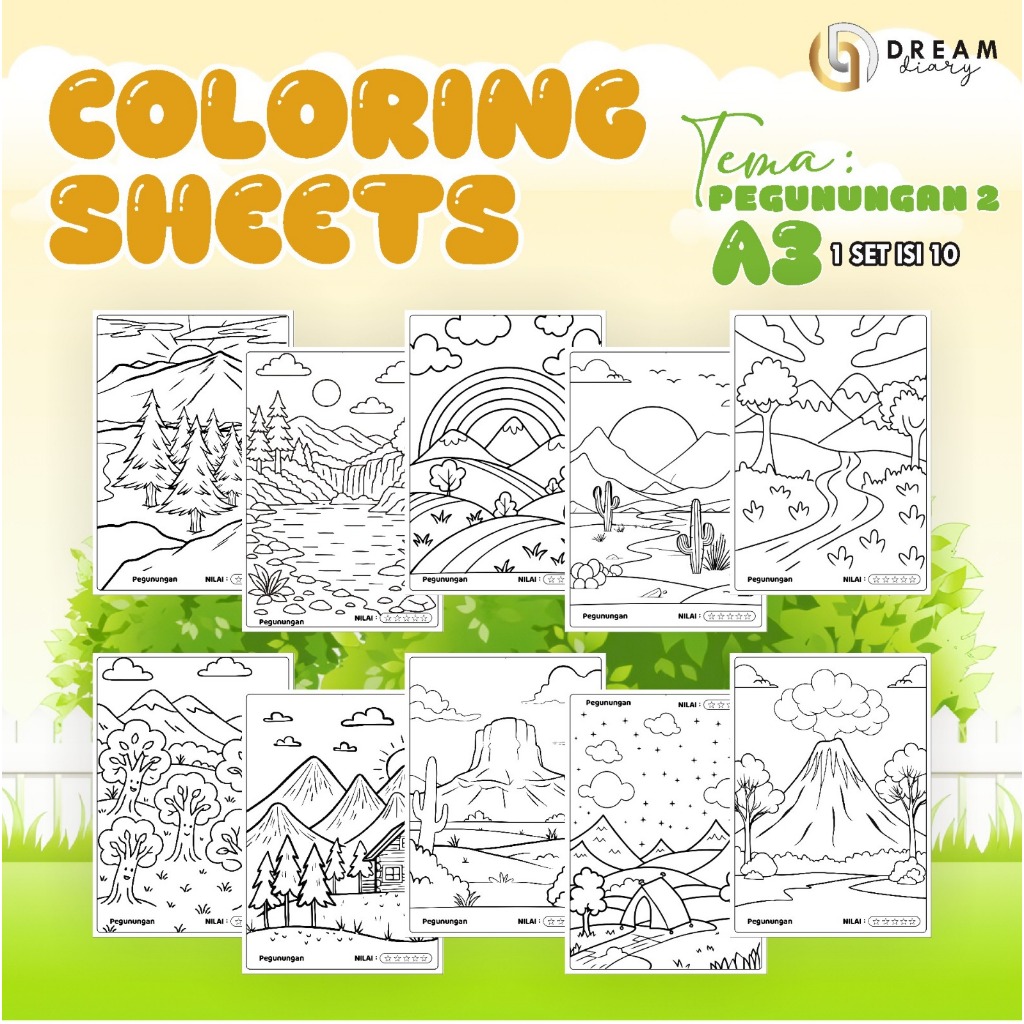 (A3) CHILDREN'S COLORING PAPER - COLORING SHEETS SERIES 2 MOUNTAINS ...