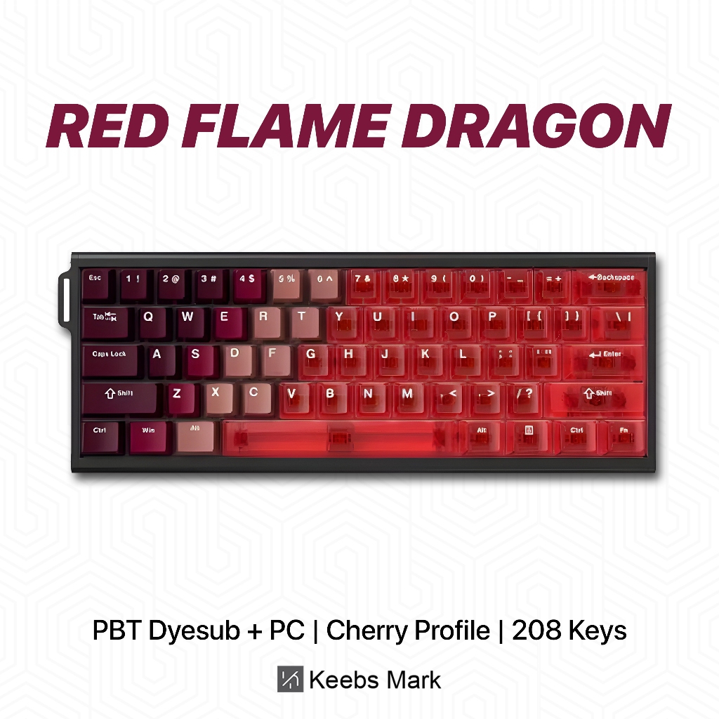 Red Flame Dragon Keycaps PBT Dyesub + PC 208 Keys Cherry Profile ...