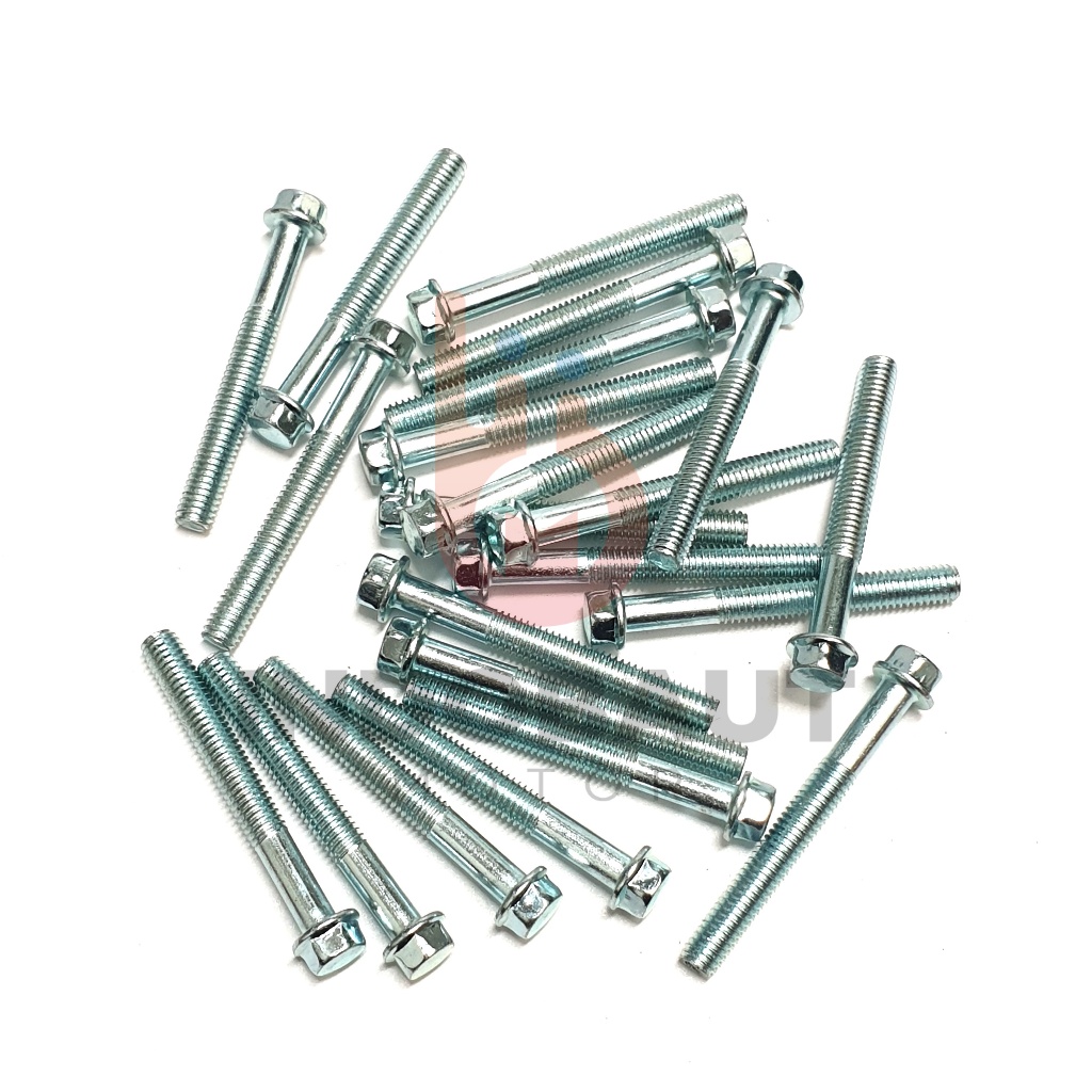 MESIN 10 - 100 PCS Engine Block Bolts 6x50 Key 8 White Flange Bolt ...