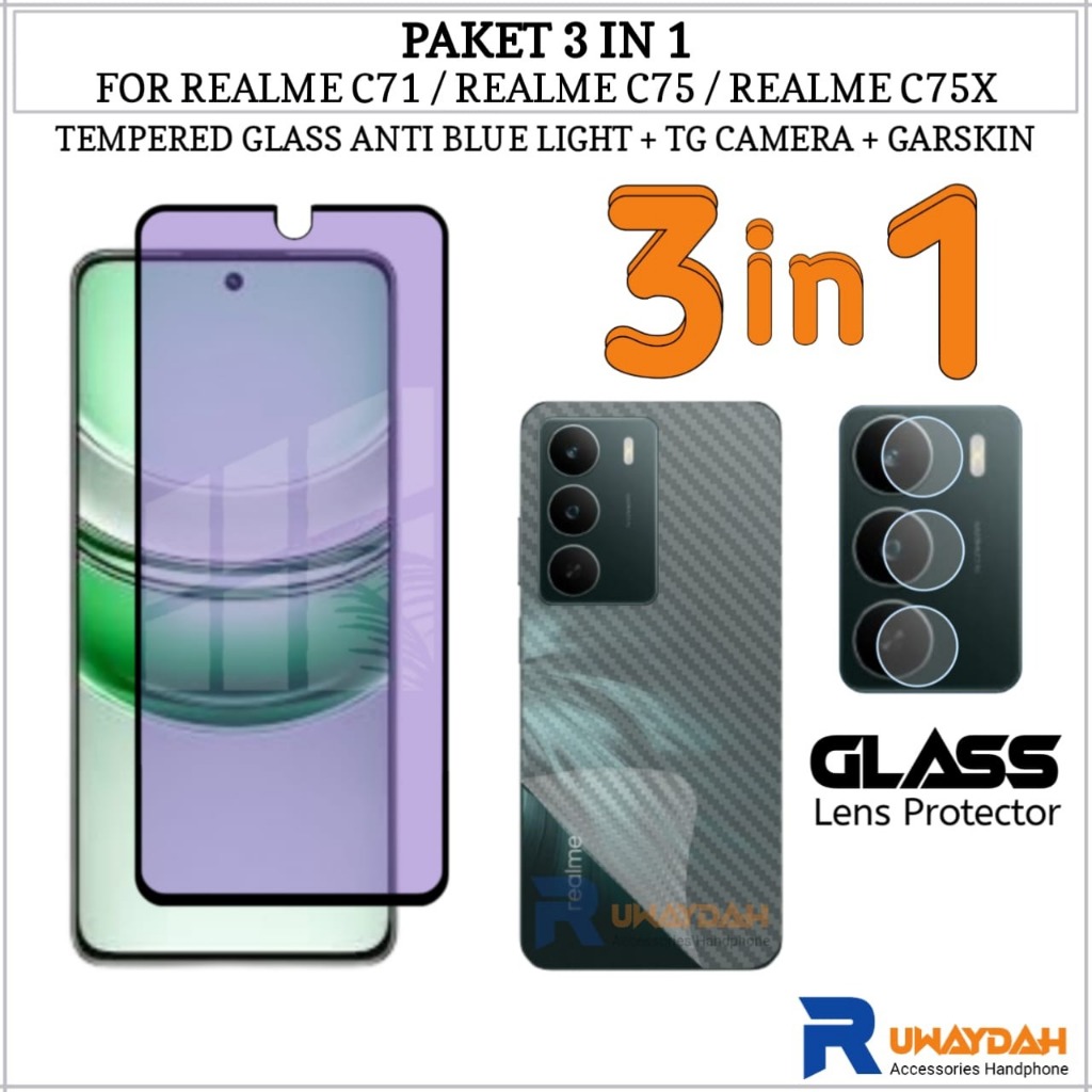 LAYAR 3in1 Tempered Glass Package Realme C71 C75 C75X Anti-Scratch Full ...