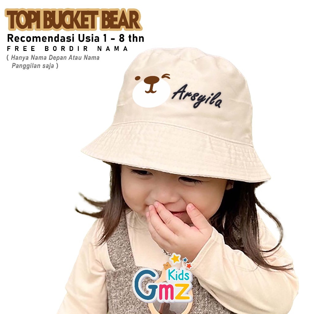 Bear Bucket Hat Embroidered Name Cute Children's Bucket Hat Diameter ...